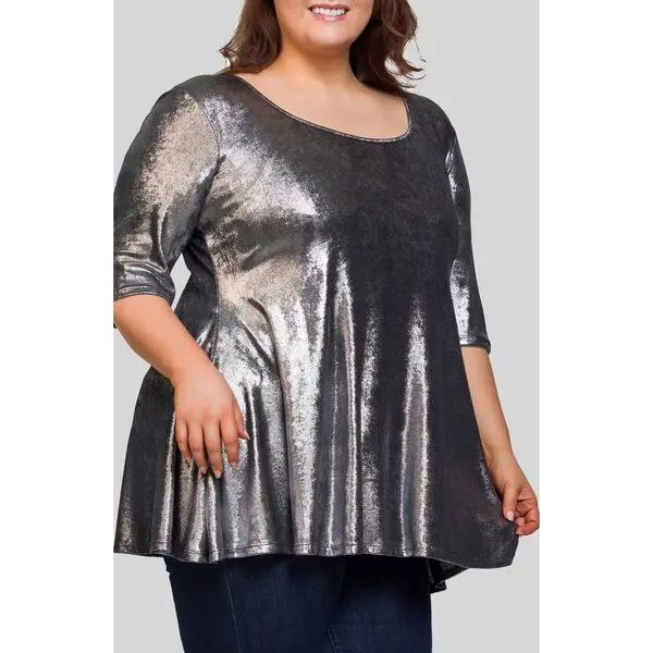 24SEVEN COMFORT APPAREL Metallic Flare Tunic - Silver