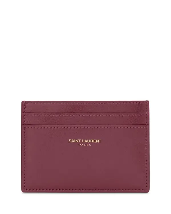 Saint Laurent Paris Fragments Card Case In Shiny Leather - Dark Ruby