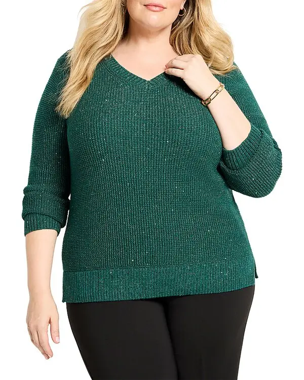 NIC+ZOE Shimmer Waffle V-neck Sweater