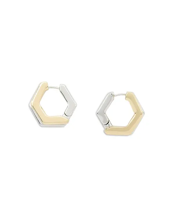 All Saints Two Tone Hexagon Asymmetrical Double Huggie Hoop Earrings