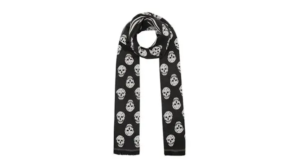 Alexander McQueen Allover Skullprint With Stripe Scarf