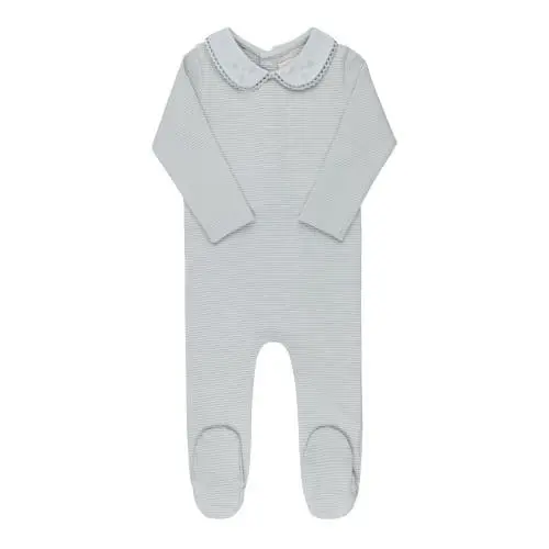 ELY'S & CO. Ribbed Embroidered Collar Collectionfootie - Blue
