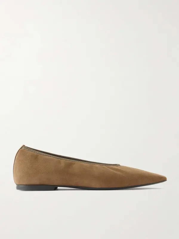 TOTÊME Minimalist Suede Ballet Flats - Mushroom