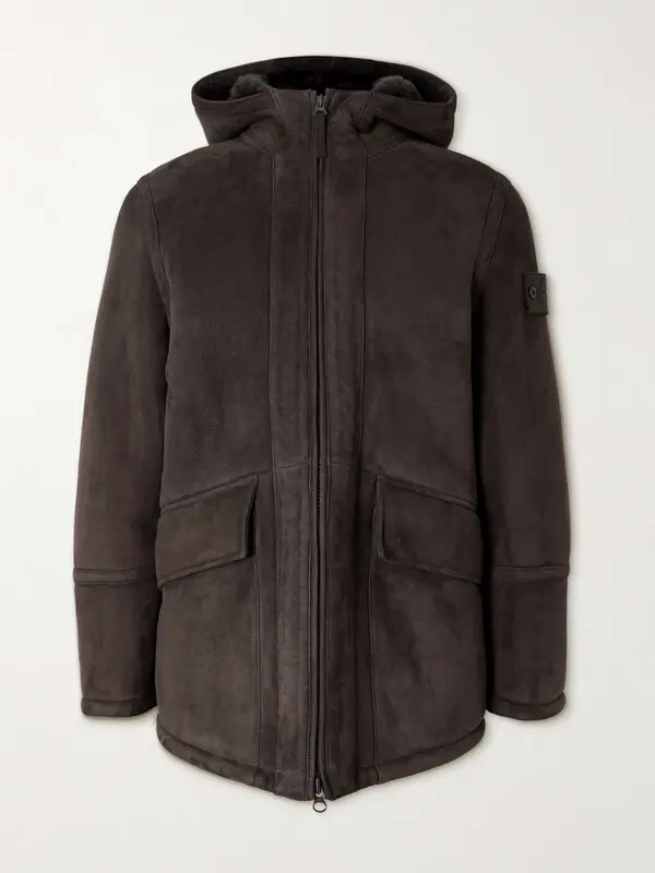 Stone Island Ghost Logo-appliquéd Shearling Hooded Jacket