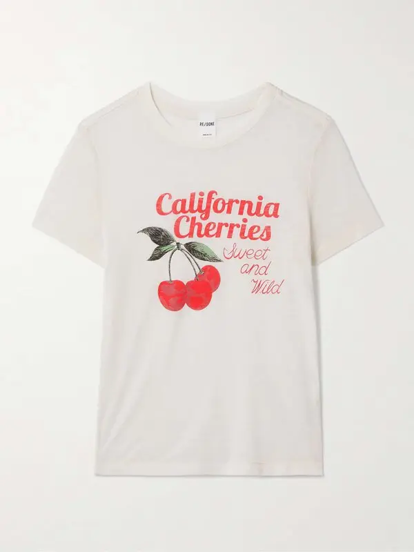 RE/DONE Tiny Cherries Printed Organic And Recycled Cotton-blend Jersey T-shirt