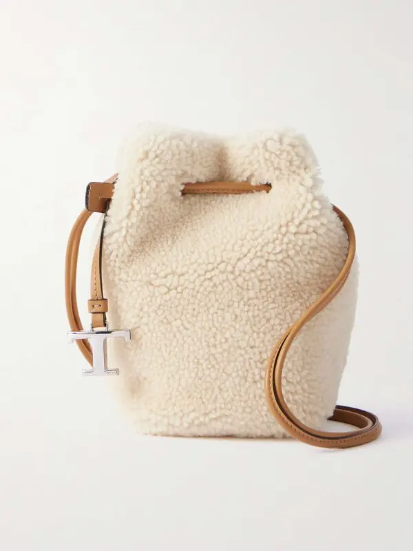 TOD'S Buz Micro Leather-trimmed Shearling Bucket Bag