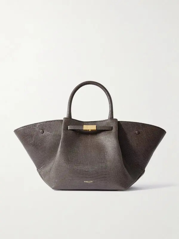DEMELLIER Midi New York Croc-effect Leather Tote - Gray