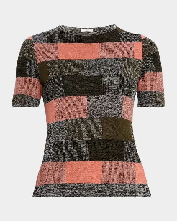 Lafayette 148 New York Colorblock Marled Check Jacquard Knit Sweater