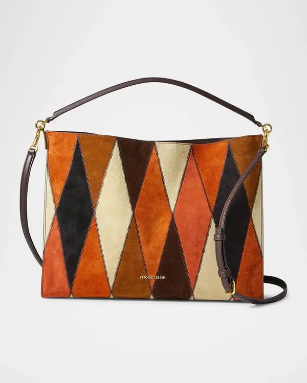 Veronica Beard Patchwork Suede Shoulder Bag