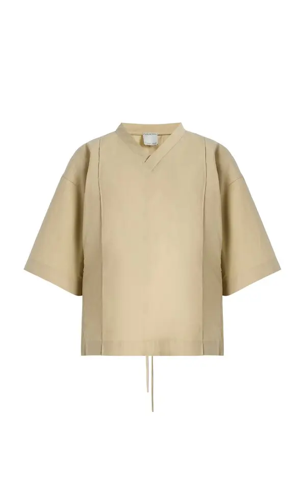 Calvin Klein Quinn Boxy Cotton Wrap Top - Green