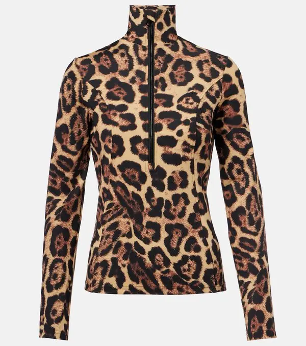 Goldbergh Leona Leopard-print Half-zip Ski Top