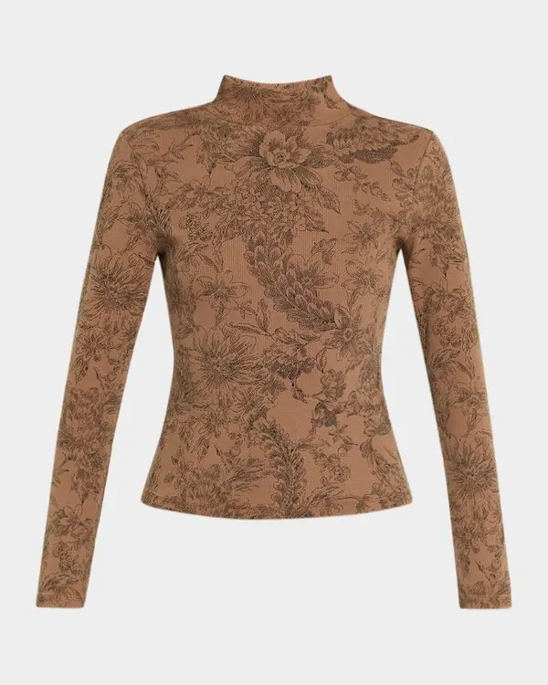 Veronica Beard Nate Floral Mock-neck Top