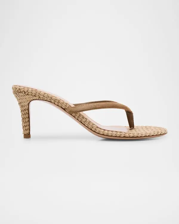 GIANVITO ROSSI Suede Raffia Heeled Thong Sandals