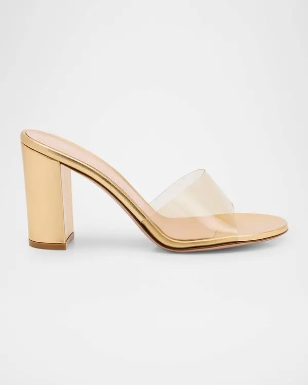 GIANVITO ROSSI Transparent Metal Block-heel Mule Sandals