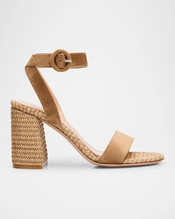 GIANVITO ROSSI Suede Raffia Ankle-strap Sandals