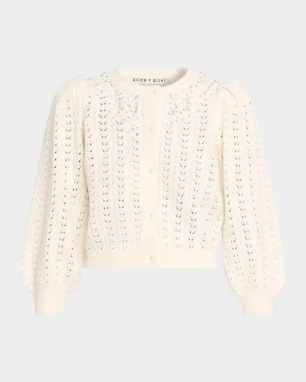 Alice + Olivia Doris Embellished Puff-sleeve Cardigan