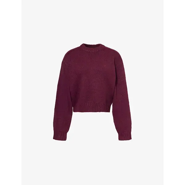 THE COUTURE CLUB Emblem Embroidered Round-neck Knitted Jumper - Plum