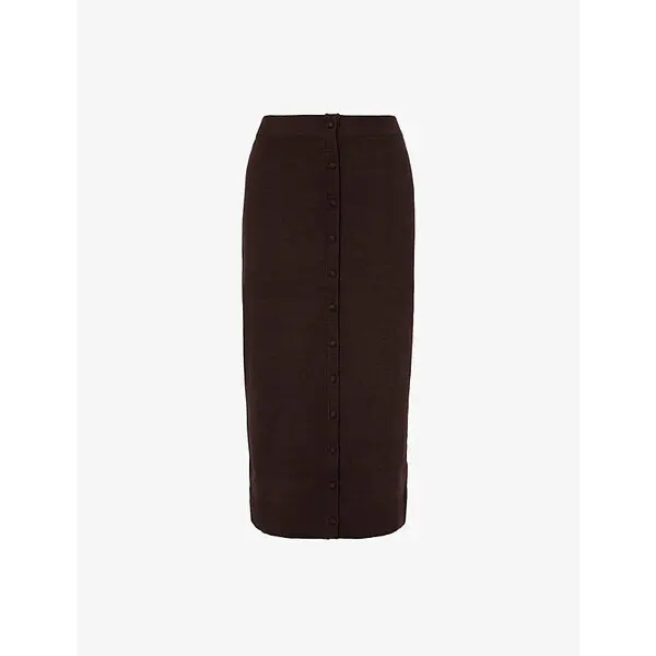 Victoria Beckham Button-embellished Stretch-wool Blend Midi Skirt