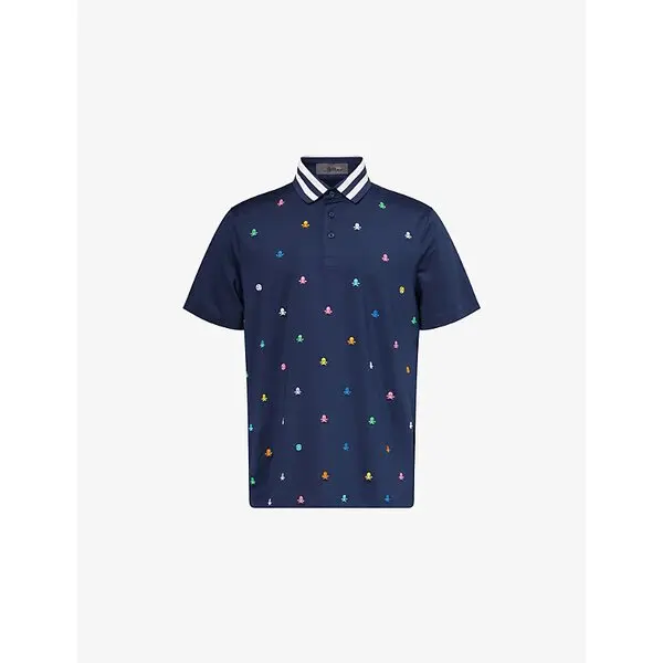 G/fore Embroidered Skull-cross Short-sleeves Stretch-woven Polo Shirt - Twilight