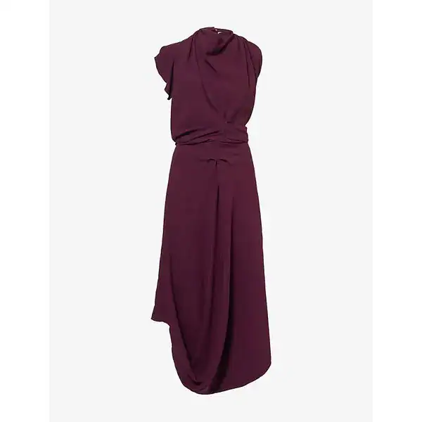Victoria Beckham Backless Scarf Fluid-Cady Midi Dress - Merlot |  Editorialist