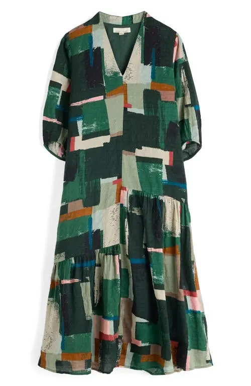 SEASALT CORNWALL Windblown Geo Print Organic Cotton Blend Midi Dress