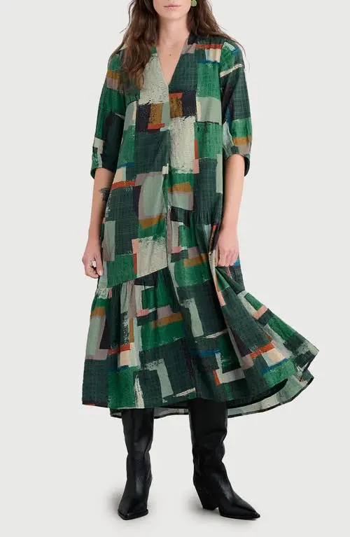SEASALT CORNWALL Windblown Geo Print Organic Cotton Blend Midi Dress
