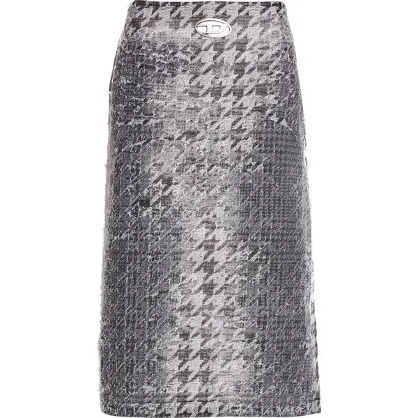 DIESEL® De-rathian-fsh Houndstooth & Prince Of Wales Jacquard Denim Midi Skirt