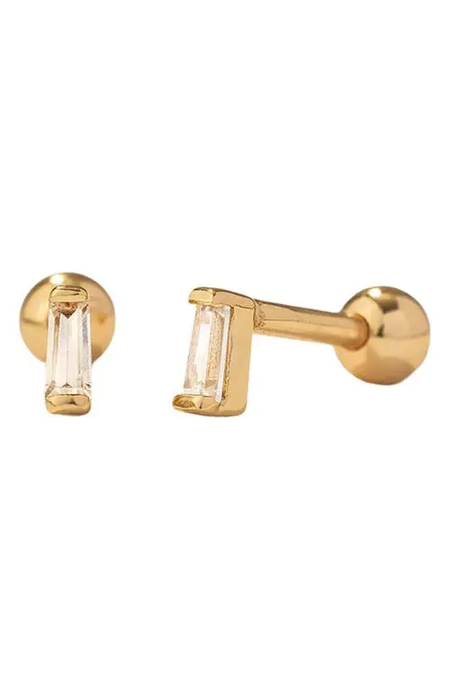MADE BY MARY Cubic Zirconia Baguette Stud Earrings - Gold Vermeil