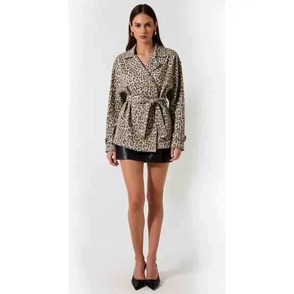 MODENAIRE Double-breasted Belted Notched-collar Jacket