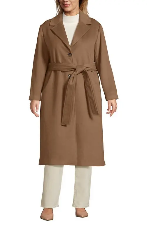 LANDS' END Wool Wrap Long Coat - Honey Beige