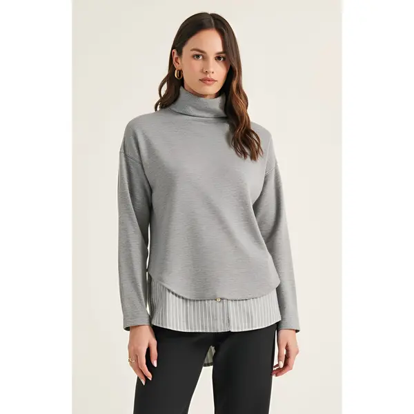 MODENAIRE Mixed Media Turtleneck Top With Open Back