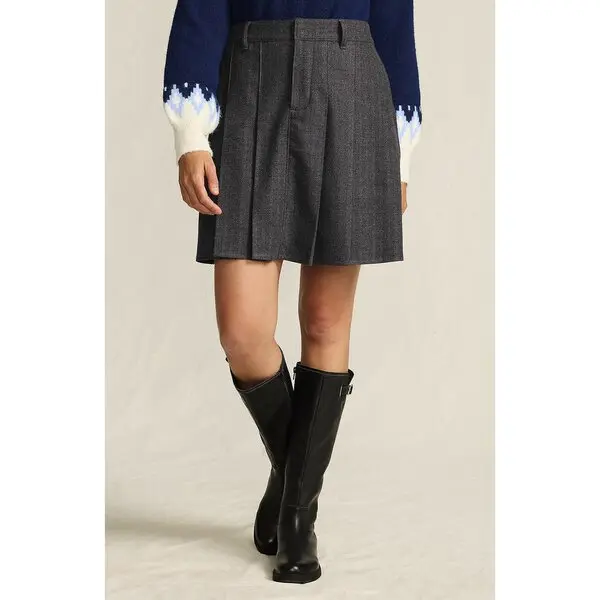 LANDS' END Brushed Flannel Pleated Mini Skirt - Dark Gray Herringbone