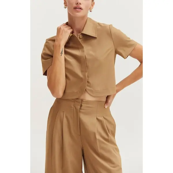 CRESCENT Short Sleeve Cropped Blazer Top