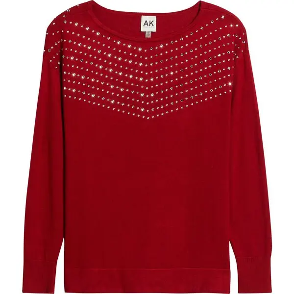 Anne Klein Stud Embellished Boat Neck Sweater - Fire Red