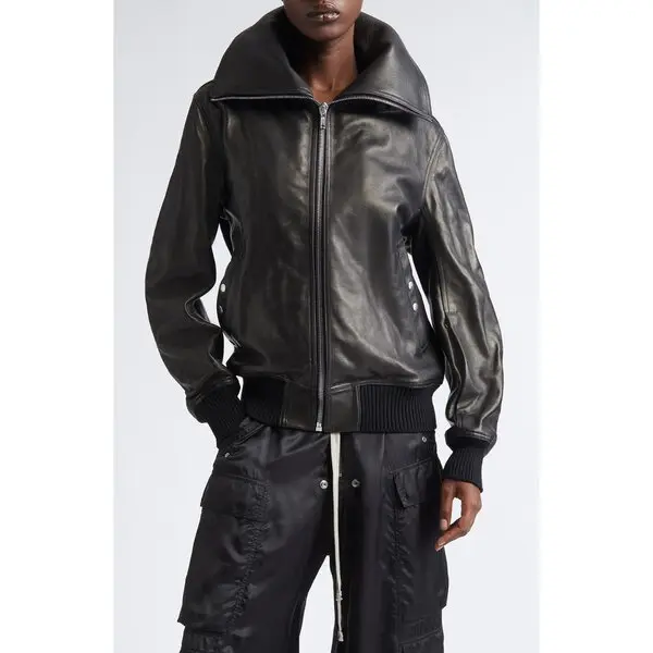 Rick Owens Concordians Dracucollar Leather Flight Jacket