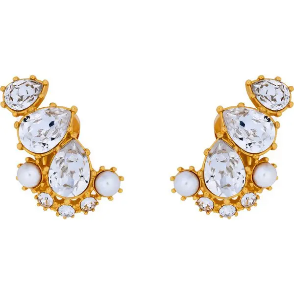 Oscar De La Renta Crystal & Faux Clip-on Ear Crawler Earrings
