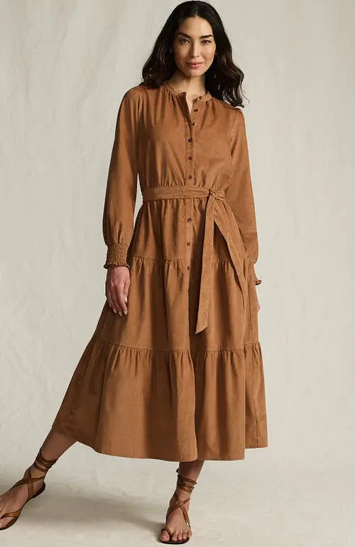 LANDS' END Pinwale Cord Smocked Sleeve Maxi Dress - Maple Toffee