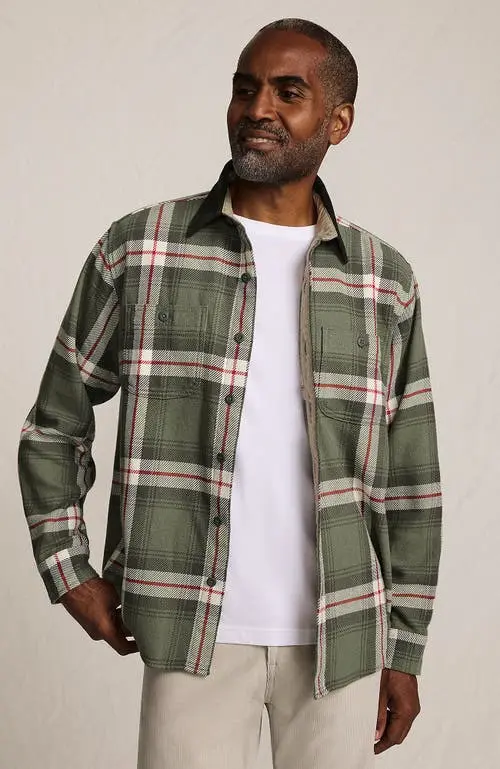 LANDS' END Authentic Flannel Shirt With Corduroy Collar - River Stone Green Plaid