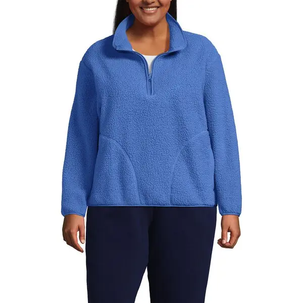LANDS' END Half Zip Cozy High Pile Fleece Pullover - Muted Cobalt Blue