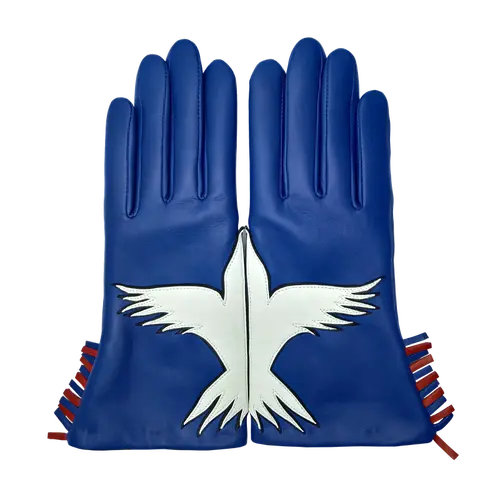 AGNELLE Freedom Lambskin Glove Lined In Silk With Bird Motif - Gitane/lumiere