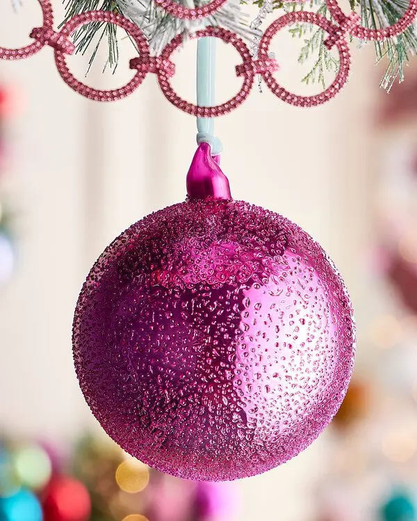 JIM MARVIN Fuchsia Beaded Glass Sphere Christmas Ornament