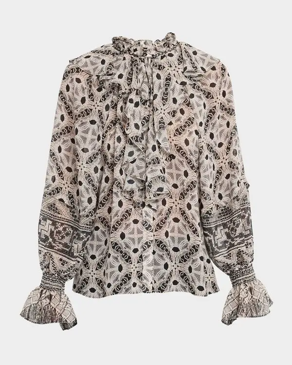 Kobi Halperin Glimmer Lace-print Ruffle Blouse
