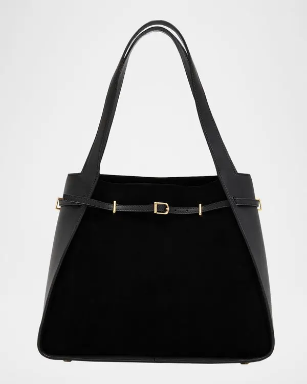 Simkhai Cleo Belted Suede Shoulder Bag - Black