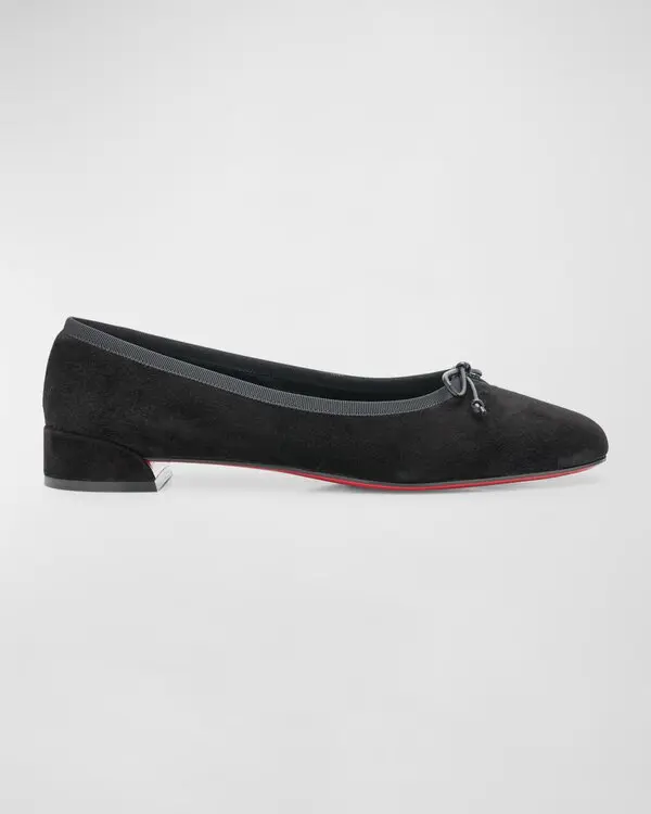 CHRISTIAN LOUBOUTIN Sweetie Jane Suede Bow Red Sole Ballerina Flats