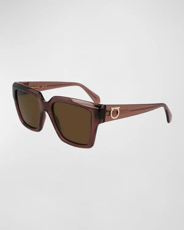 FERRAGAMO Gancini Acetate Square Sunglasses - Transparen Mauve