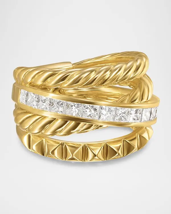 David Yurman Crossover Trio 4 Row Ring With Diamonds In 18k Gold, 15mm