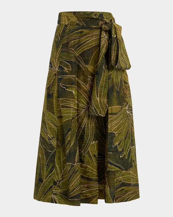 MARIE OLIVER Estine Palm Leaf-print Midi Wrap Skirt