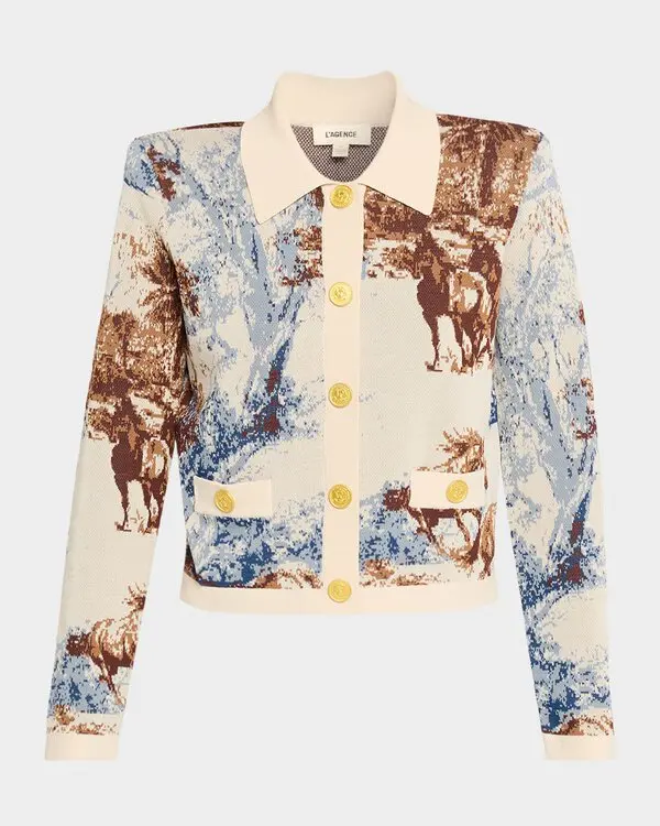 L'Agence Western Toile Osiris Jacquard Cardigan - Tan Mt Wes