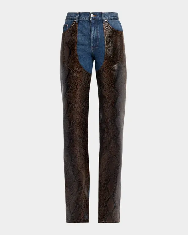 Stella McCartney Snake Panel Vegan Leather Chaps Denim Jeans
