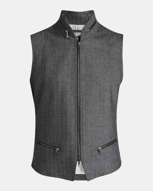Giorgio Armani Chevron Wool And Cashmere Zip-collar Vest